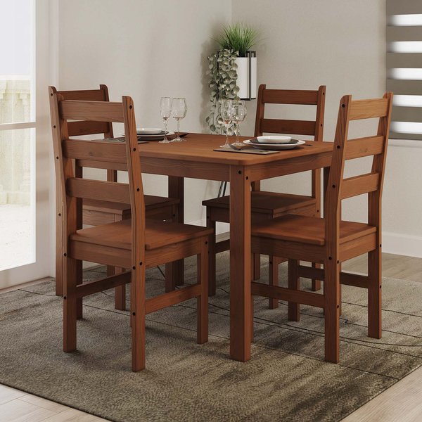 CONJUNTO BELLA MESA COM 4 CADEIRAS VERNIZ NOGUEIRA